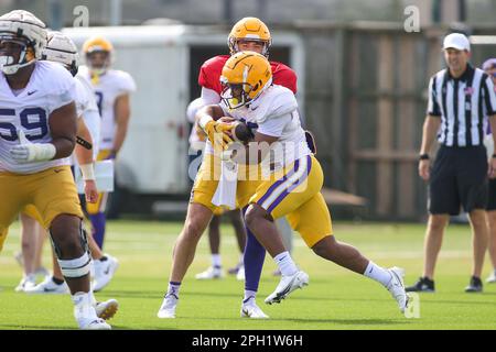 March 25, 2023: LSU running back coach Frank Wilson coaches a drill ...