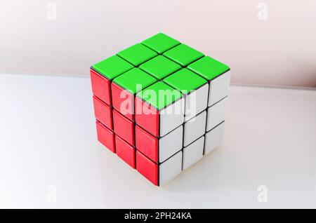 ROME - CIRCA FEBRUARY 2013: Example of successfully solved Rubik's cube ...