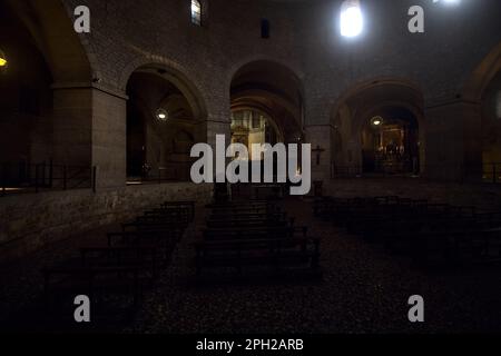 Nave with chairs and altar of the old dome of Brescia Stock Photo - Alamy