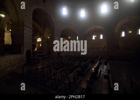 Nave with chairs and altar of the old dome of Brescia Stock Photo - Alamy