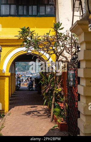 Panjim, Goa, India - January 2023: Exterior facade of the gabled tiled ...