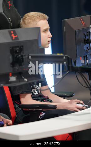 Cologne, Germany. 25th Mar, 2023. Anders Vejrgang (RB Leipzig) plays on ...