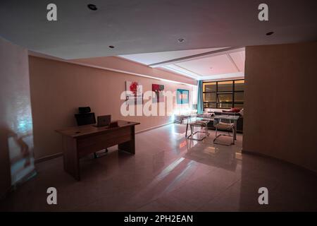Cozy living room with the Netflix logo on a large smart TV Stock Photo ...