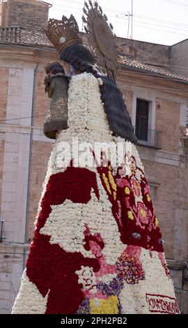 Ofrenda del Flowers,flower offering takes place with Spaniards dressed ...