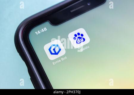 ERNIE Bot and Baidu icons in an iPhone. ERNIE Bot is an AI chatbot ...