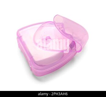 Case with pink dental floss isolated on white background Stock Photo ...