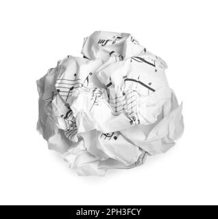 Crumpled sheet of paper with musical notes isolated on white Stock ...