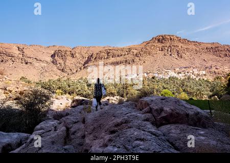 View of Al Bidh'ah village from Wadi Hawer canyon, Al Sharqiyah, Oman ...