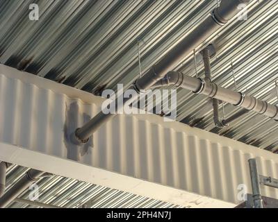 Metal structures of steel beams frame building office during under ...