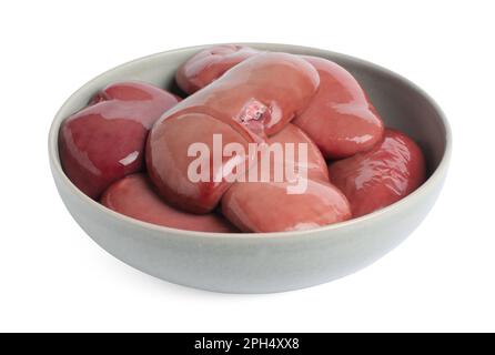 Bowl with fresh raw pork kidneys on white marble table, closeup Stock ...