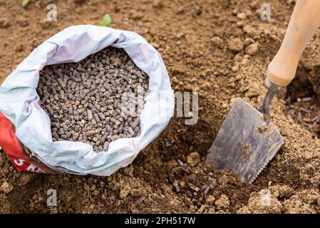 Eco friendly gardening background. Preparing soil for planting ...