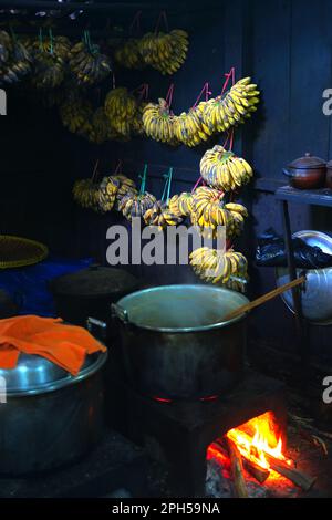 Javanese traditional kitchen with the fire wood stoves called pawon ...