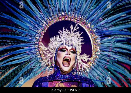 Los Cristianos, Spain. 24th Mar, 2023. Drag queen show during the ...