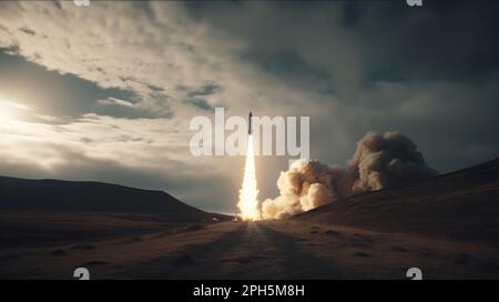 Skyward Bound: A Majestic Rocket Launch Piercing the Heavens Stock ...