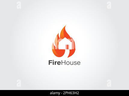 House fire vector logo design template. Preventing fire or fire alarm ...