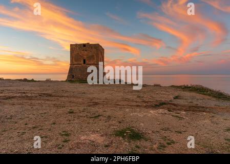 The Saracen tower of Pozzillo at dusk, Sicily Stock Photo - Alamy