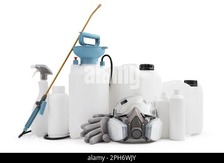 Cleaning and disinfection tools kit, isolated on white background ...