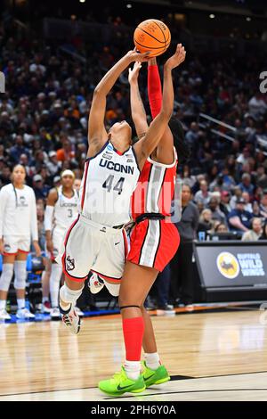 UConn forward Aubrey Griffin (44) goes around Butler forward Sydney ...