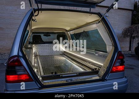 Interior view of empty car hearse without coffin Stock Photo - Alamy