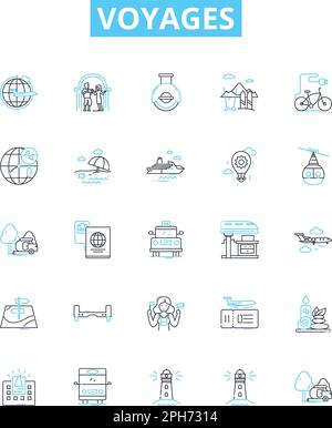 Voyages vector line icons set. Tours, Trips, Cruises, Journeys, Tours ...