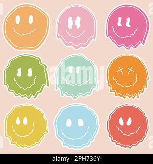 Distorted emoticons. Psychedelic abstract emoji characters with ...