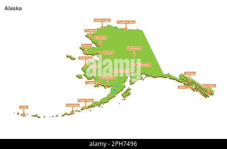 3d vector illustrated colorful touristic map of Alabama country shape ...