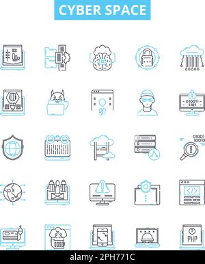 Cyber space vector line icons set. Technology, Cyberspace, Information ...