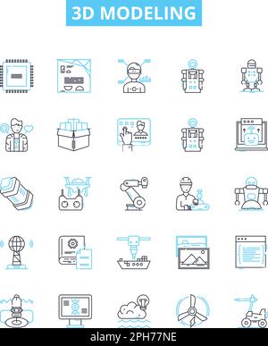 3d shapes icons, signs, outline symbols, concept linear illustration ...