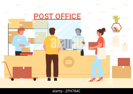 People receive or send parcels at post office vector illustration ...
