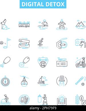 Digital detox vector line icons set. Digital, Detox, Unplug, Break ...