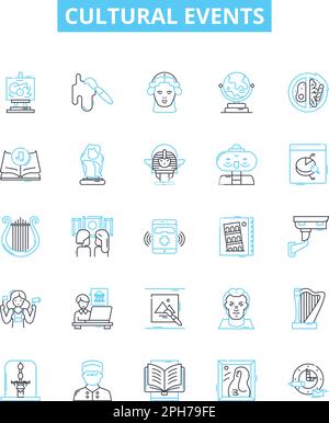 Cultural events vector line icons set. Festivals, Concerts, Parades ...