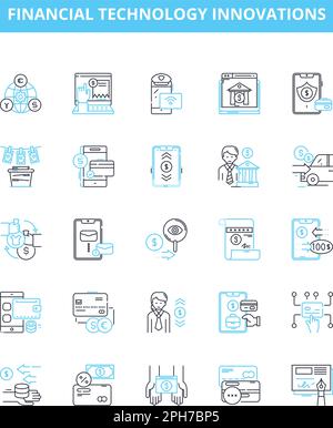 Financial technology innovations vector line icons set. Fintech ...