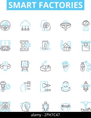 Smart factories vector line icons set. Smart, Factories, Industry, Automation, Internet ...