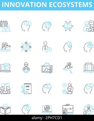 Innovation ecosystems vector line icons set. Ecosystem, Innovation, Network, Change, Creativity ...