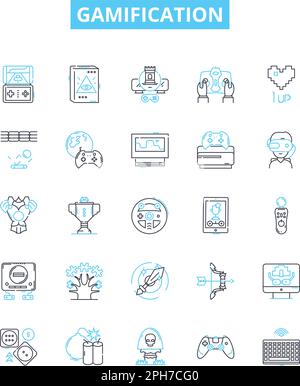 Gamification vector line icons set. Gamification, play, game, engagement, motivation, reward ...