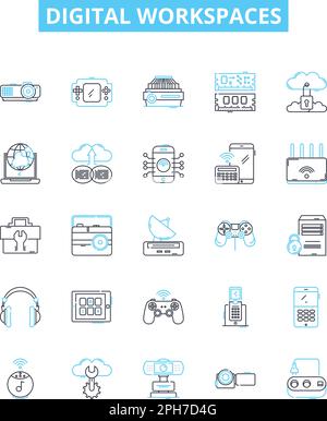 Digital workspaces vector line icons set. Digital, Workspaces, Virtual ...