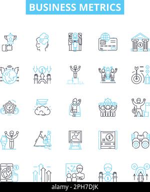 Business metrics vector line icons set. Metrics, KPIs, ROI, Profit ...