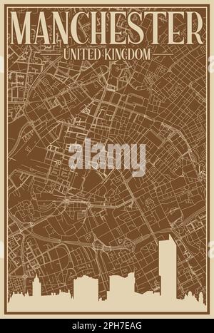 Road network poster of the downtown MANCHESTER, UNITED KINGDOM Stock ...