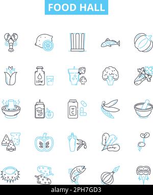 Food hall vector line icons set. Food, hall, eatery, cafeteria, canteen ...