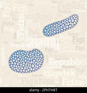 Fiji shape with country names word cloud in multiple languages. Fiji ...