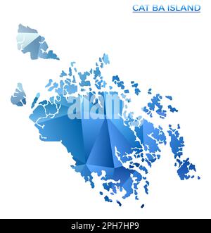 Cat Ba Island geometric map. Stencil shape of Cat Ba in low poly style ...