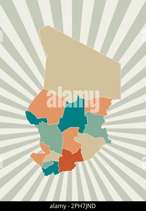 Chad Map on retro poster with long shadow. Vintage sign easy to edit ...