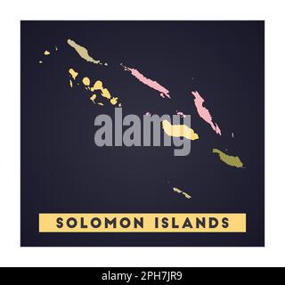 Solomon Islands poster. Map of the country with colorful regions. Shape ...