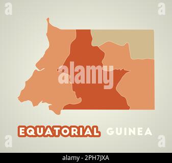Vintage EQUATORIAL GUINEA Map with Regions Borders and Major Cities ...