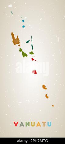 Vanuatu map design. Map of the country with regions in emerald-amethyst ...