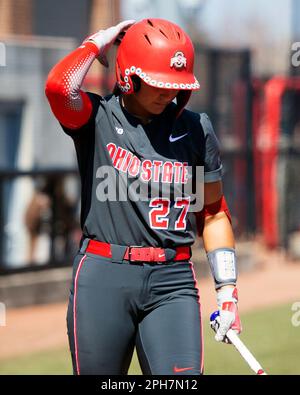 Ohio State infielder Kami Kortokrax (27) runs the bases after hitting a ...