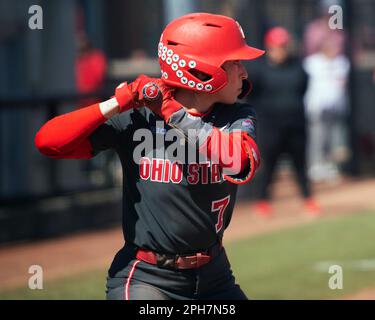 Ohio State infielder Mariah Rodriguez (7) during an NCAA softball game ...