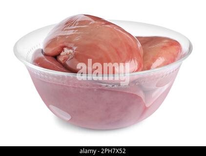 Bowl with fresh raw pork kidneys on white background Stock Photo - Alamy