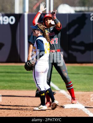 Ohio State infielder Kami Kortokrax (27) runs the bases after hitting a ...