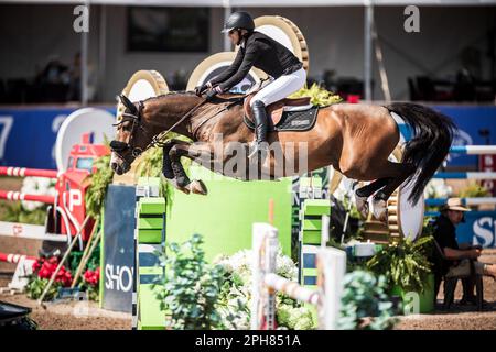 Amy Millar from Canada competes at a Major League Show Jumping event at ...